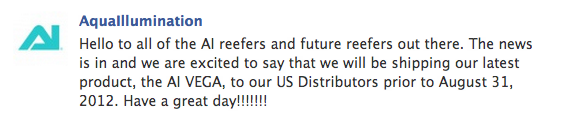 Aqua Illumination announces shipping date for the AI Vega | Reef ...